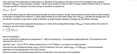 Solved A Key Result From The Kinetic Theory Of Ideal Gases Chegg Com