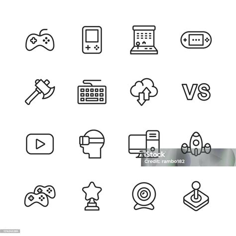 게임 및 비디오 게임 라인 아이콘입니다 편집 가능한 스트로크입니다 픽셀 완벽한 모바일 및 웹용 비디오 게임 모바일 게임 장치 게임 콘솔 Rpg 가상 현실 슈팅 게임 키보드