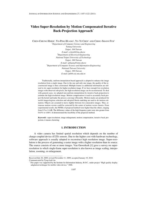 Pdf Video Super Resolution By Motion Compensated Iterative Back Projection Approach