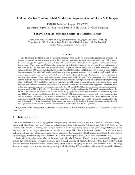 Pdf Hidden Markov Random Field Model And Segmentation Of Brain Mr Images