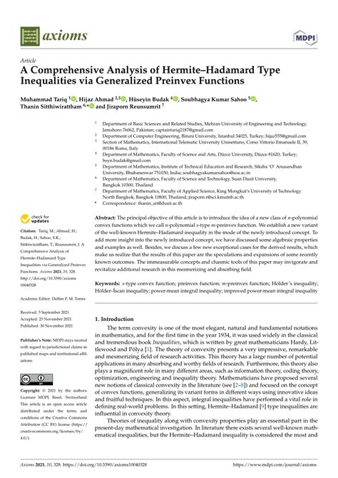 Pdf A Comprehensive Analysis Of Hermite Hadamard Type Inequalities Via Generalized Preinvex