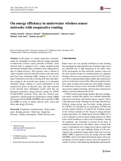 Pdf On Energy Efficiency In Underwater Wireless Sensor Networks With