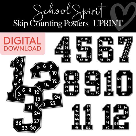 Skip Counting Posters School Spirit Printable Classroom Decor Sc
