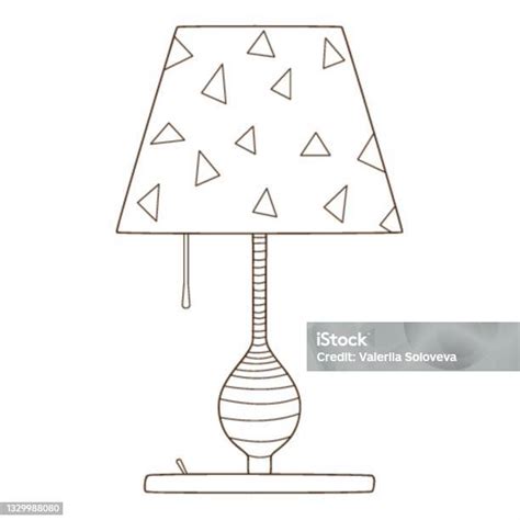 그늘이 있는 테이블 램프 전기 조명 장치 윤곽선이 있는 요소를 디자인합니다 낙서 손으로 그린 검정 흰색 벡터 그림 흰색 배경에 격리 가구에 대한 스톡 벡터 아트 및 기타