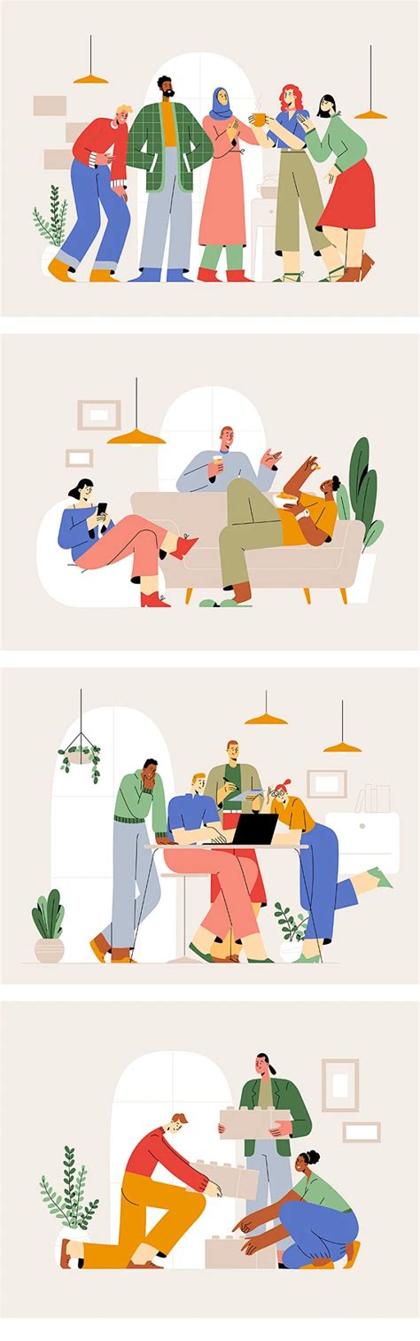 时尚扁平创意夸张人物团队协作庆祝ui场景插画ai、figma、svg素材 淘宝网 花瓣网