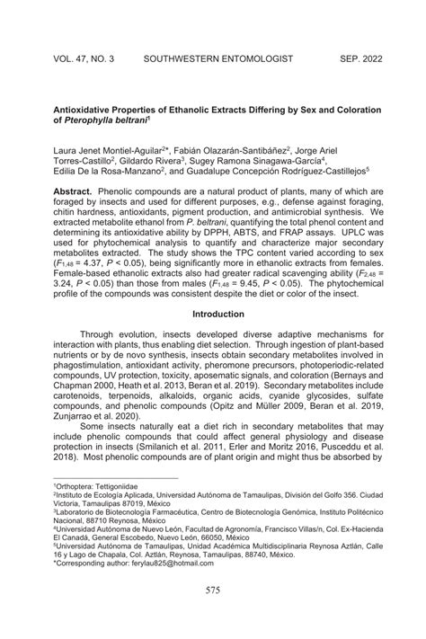 Pdf Antioxidative Properties Of Ethanolic Extracts Differing By Sex