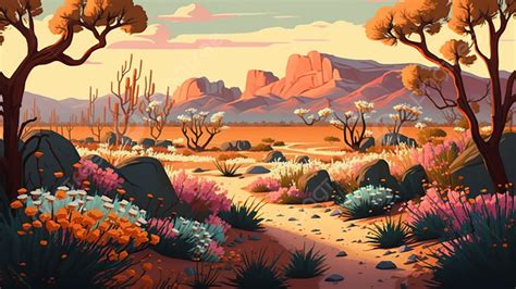 Desert Animation Illustration Background Desert Illustration Oasis Background Image And