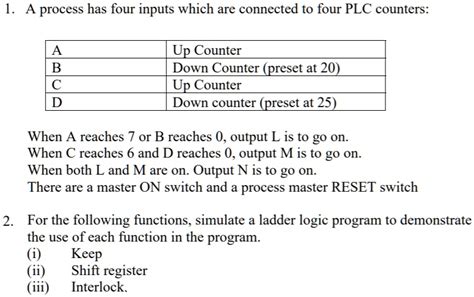 1 A Process Has Four Inputs Which Are Connected To Four Plc Counters A B C D Up Counter Down