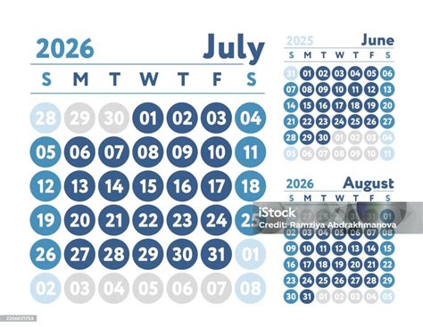 Vetores De Calendário De Julho De 2026 Projeto Do Planejador Do Ano