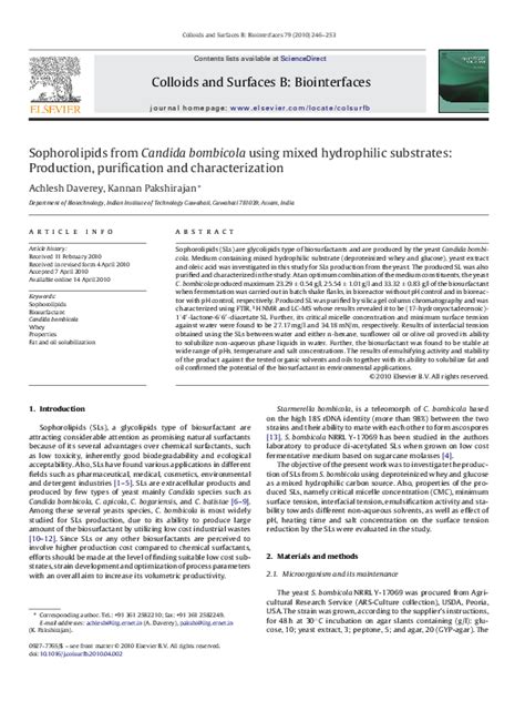 (PDF) Sophorolipids from Candida bombicola using mixed hydrophilic ...