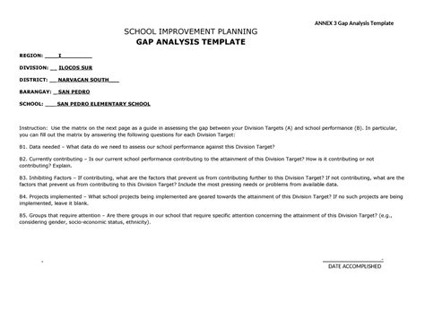 SIP Annex 3 Gap Analysis Template ANNEX 3 Gap Analysis Template Babe IMPROVEMENT PLANNING
