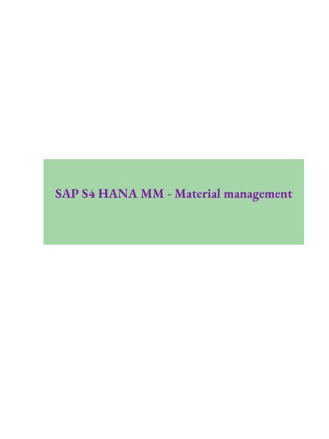 Sap S4 Hana Mm Material Management Pdf Information Technology