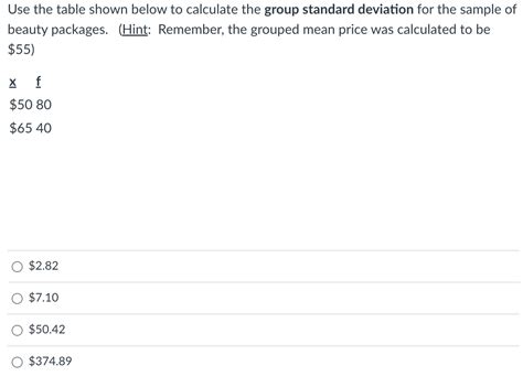 Solved Use The Table Shown Below To Calculate The Group