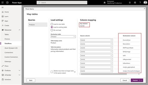 how to map a lookup column in a power platform dataflow