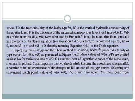 Unsteady Radial Flow In A Confined Aquifer Nonequilibrium Well Pumping Equation PPTX Geology