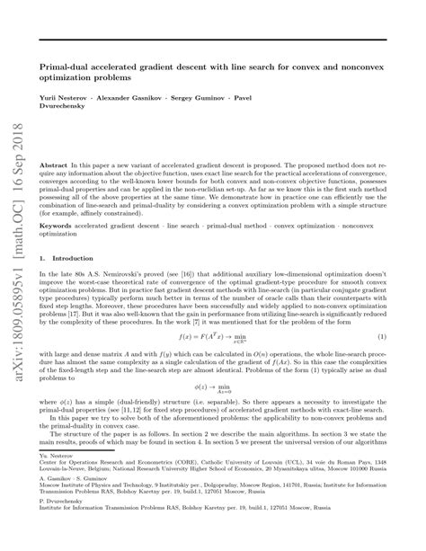 Pdf Primal Dual Accelerated Gradient Descent With Line Search For