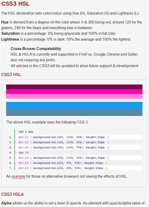 Css3 Hls And Hsla Hue Saturation Lightness And Alpha Alpha Allows Us