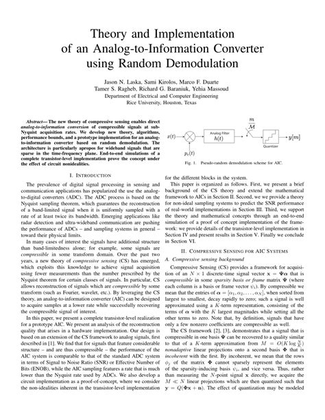 Pdf Theory And Implementation Of An Analog To Information Converter