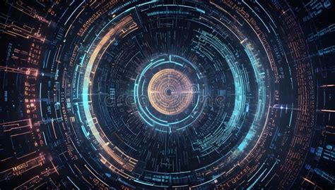 Circular Digital Interface With Glowing Blue And Orange Lights Stock