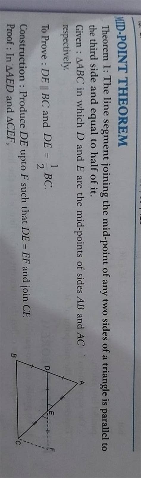 IID POINT THEOREMTheorem I The Line Segment Joining The Mid Point Of An