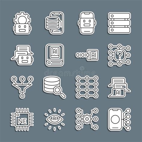 Set Line Neural Network Chat Bot Artificial Intelligence Ai Robot Setting And Binary Code