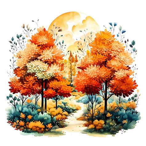 가을 벽지 수채화 핸드 페인트 아트 프리미엄 벡터