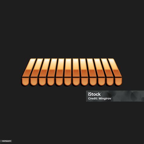 검은 색 배경에 고립 된 골드 스트라이프 차양 아이콘 야외 선쉐이드 표지판 상점 카페 거리 레스토랑을위한 차양 캐노피 긴 그림자 스타일 벡터 Emergency Shelter