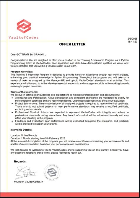 Internship Pythonprogramming Vaultofcodes Learningandgrowth Sai Sravani Gottipati