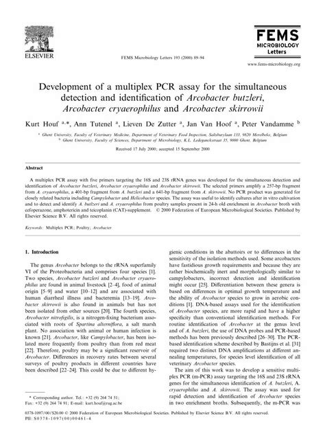 Pdf Development Of A Multiplex Pcr Assay For The Simultaneous