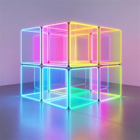 Glowing Cubes Arranged In A Perfect Grid Each Cube Emitting A Different