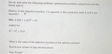 Solved Set Up And Solve The Following Nonlinear Optimization