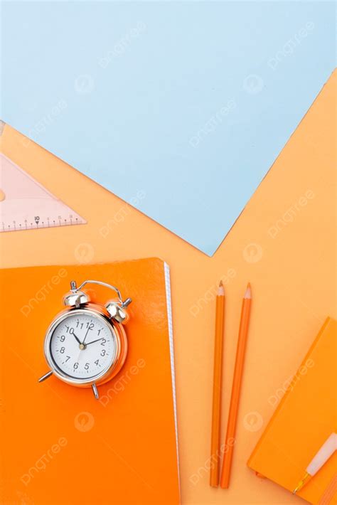 파란색과 주황색 배경에 학용품이 있는 학교 스타일 장면으로 돌아가기 사진 및 무료 다운로드를위한 그림 Pngtree