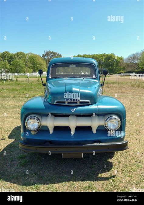 Old Blue Utility 1951 Ford F 1 Pickup Truck In Countryside Sales Service Genuine Parts Logo On