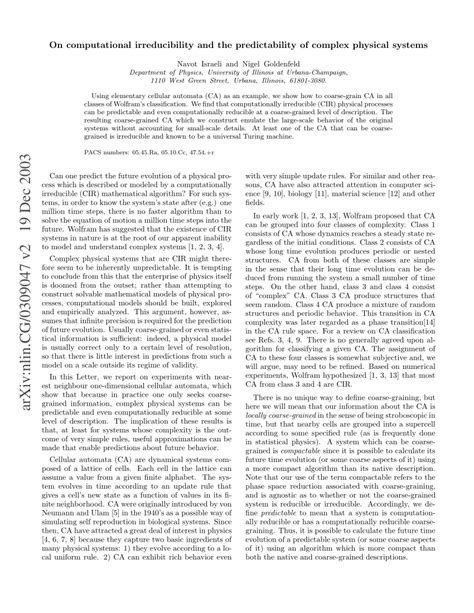 pdf computational irreducibility and the predictability of complex