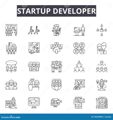 Startup Developer Line Icons Signs Vector Set Outline Illustration
