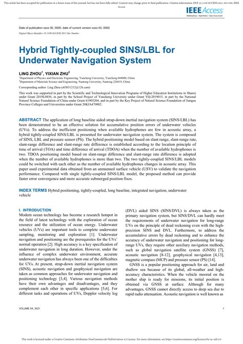 Pdf Hybrid Tightly Coupled Sinslbl For Underwater Navigation System