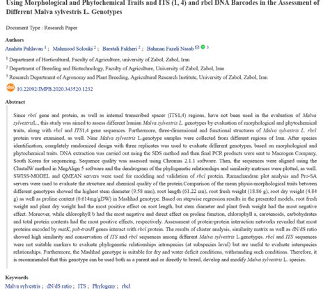 Using Morphological And Phytochemical Traits And Its 1 4 And Rbcl