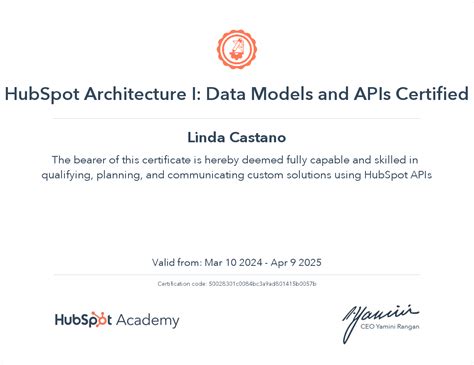 Hubspot Academy Hubspot Architecture I Data Models And Apis Certification