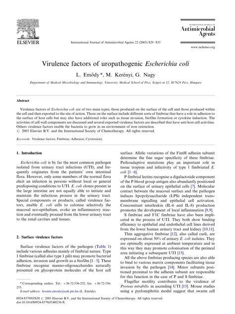 Pdf Virulence Factors Of Uropathogenic Escherichia Coli