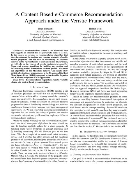 Pdf A Content Based E Commerce Recommendation Approach Under The Veristic Framework