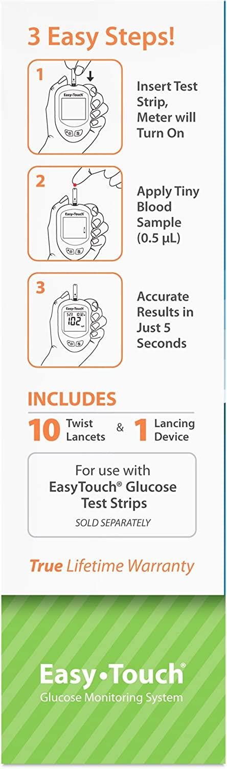 EasyTouch Glucose Monitoring System 1 Meter 10 Twist Lancets 1 Lancing Device Blue Green
