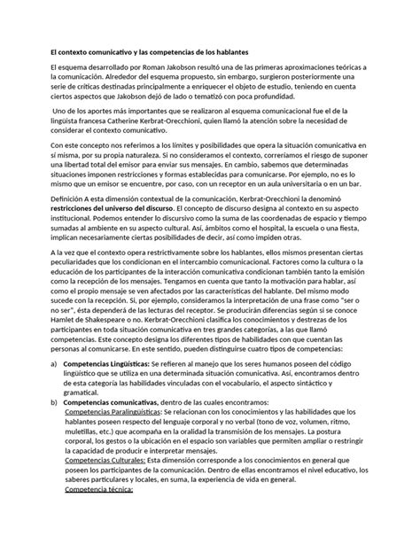 Competencias Comunicativas Y Contexto Pdf Comunicación