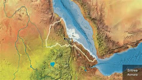 Shape Of Eritrea Glowed Topographic Labels Stock Illustration
