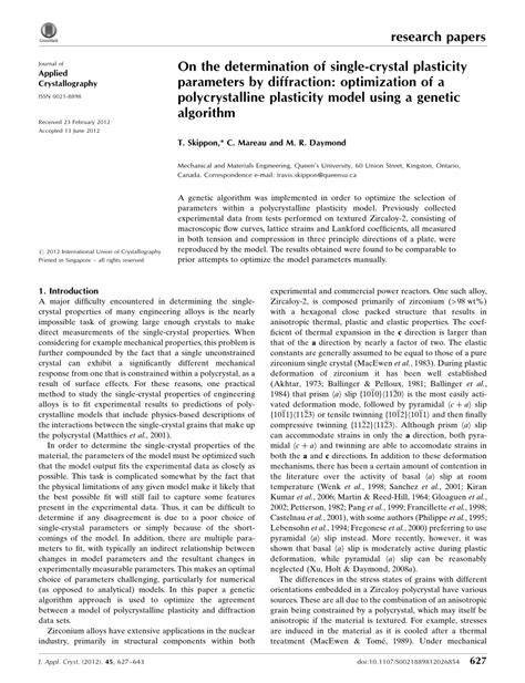 Pdf On The Determination Of Single‐crystal Plasticity Parameters By Diffraction Optimization