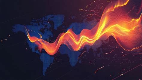 Global Market Trends Abstract Financial Data Visualization With Flowing Lines On A World Map