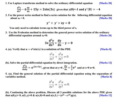 Solved Use Laplace Transform Method To Solve The Ordinary Differential Equation Marks 20 D2y