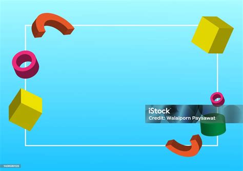 추상 배경 3d 모양 프레임과 복사 공간이있는 밝은 파란색의 다채로운 기하학적 모양 0명에 대한 스톡 벡터 아트 및 기타 이미지 0명 3차원 형태 개념 Istock