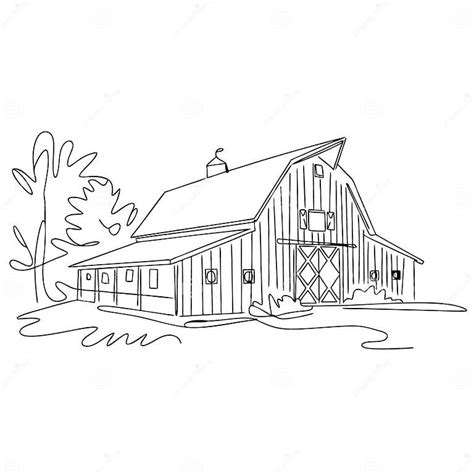 Rustic Barn Illustration Rural Farmhouse Outline Vector Art Stock