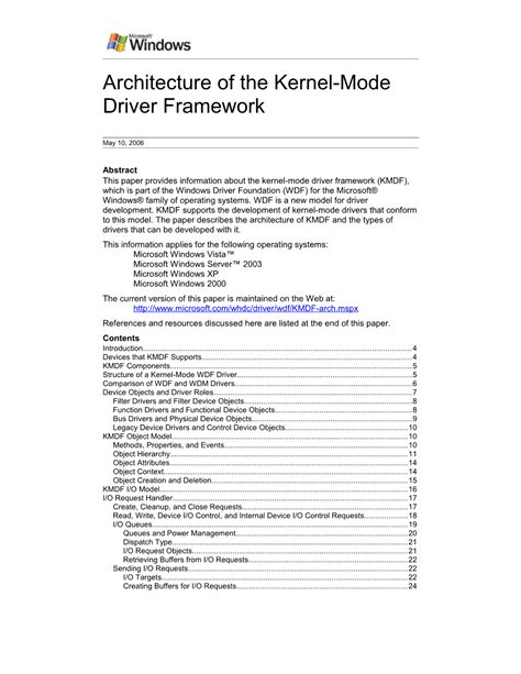 Architecture Of The Kernel Mode Driver Framework DocsLib