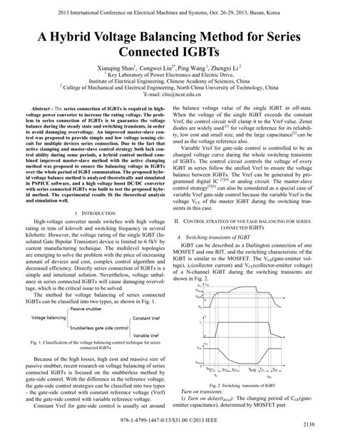 Pdf A Hybrid Voltage Balancing Method For Series Connected Igbts